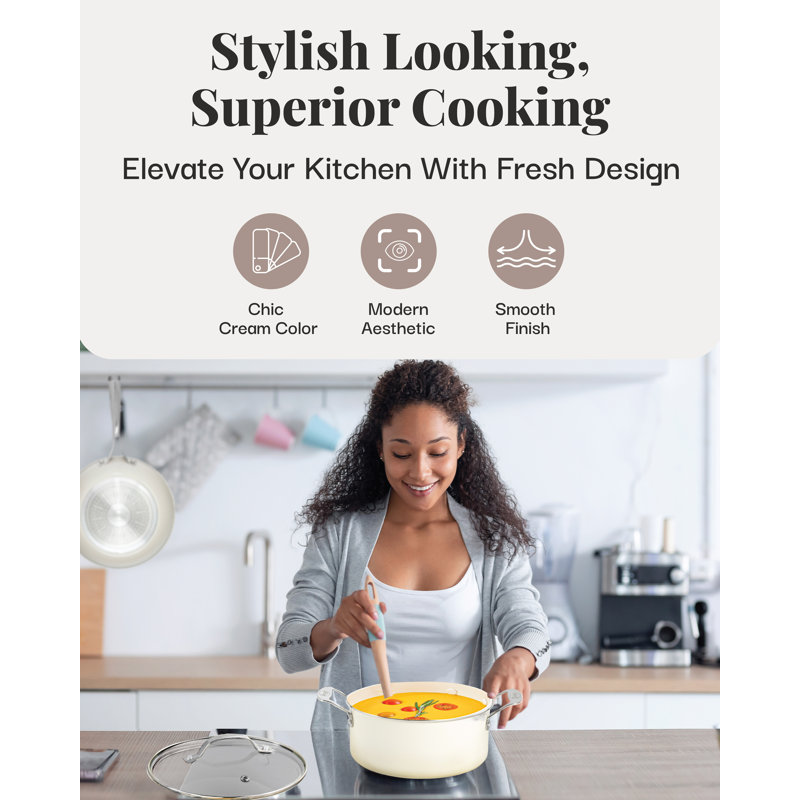 Gotham Steel Naturals Cream 12 Piece Ultra Nonstick Ceramic Cookware Set with Stay Cool Handles ...